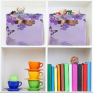 Storage Basket Cube Spring Flower Orchid Butterfly Large Collapsible Toys Storage Box Bin Laundry Organizer for Closet Shelf Nursery Kids Bedroom,15x11x9.5 in,1 Pack