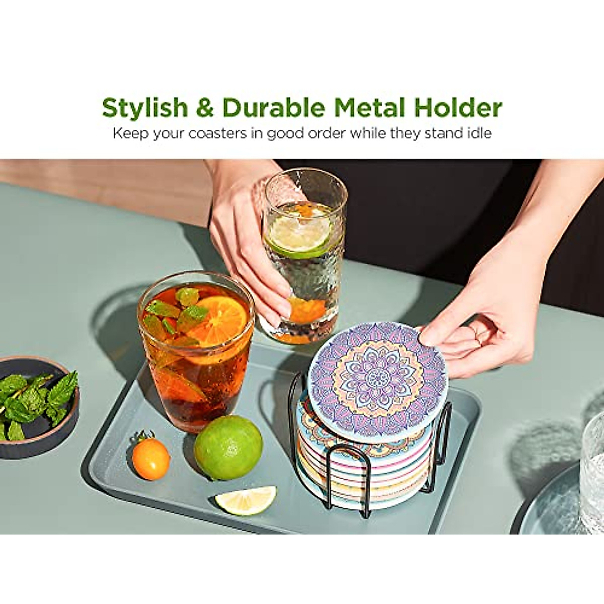 InnoGear Coasters, Coasters for Drinks Absorbent Ceramic Coasters for Coffee Table Wooden Table Cork Coasters Heat-Resistant Reusable Drink Coaster, Gift for Birthday Housewarming Kitchen Bar