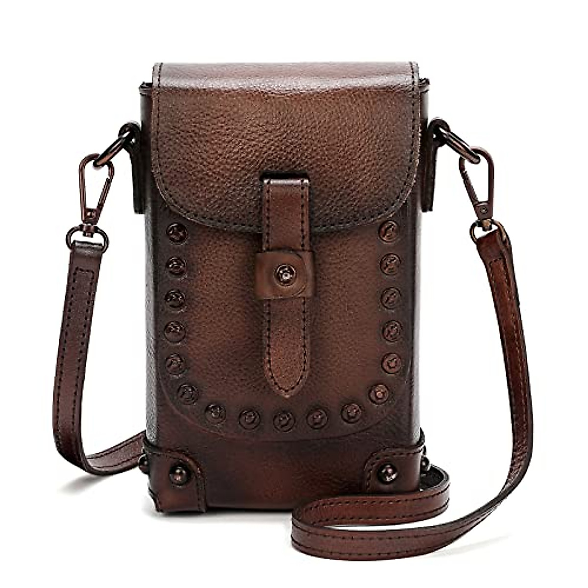 Montana West Crossbody Handbag Genuine Leather Shoulder Bag Mini Vintage Cell Phone Purse for Women Dark Brown MWG02-9062_CF