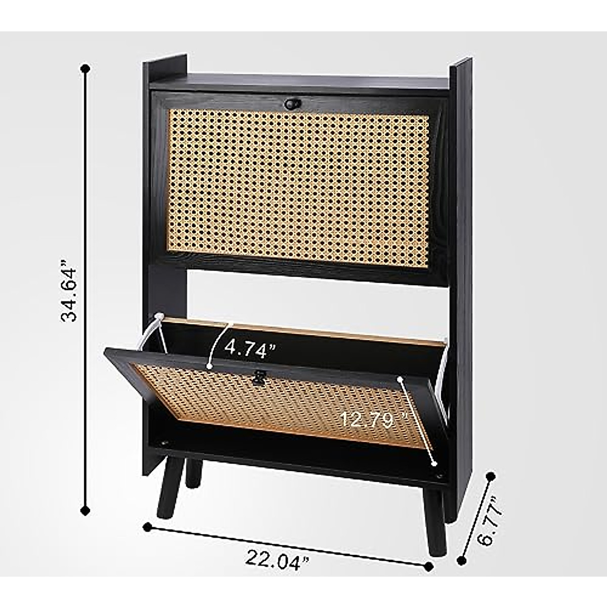ZYBT Black Entryway Shoe Storage Organizer, Wooden Shoe Rack for Door, Free Standing Shoe Racks for Entryway, Shoe Storage Cabinet for Entryway Slim, 2 Flip Drawers Rattan Shoe Organizer
