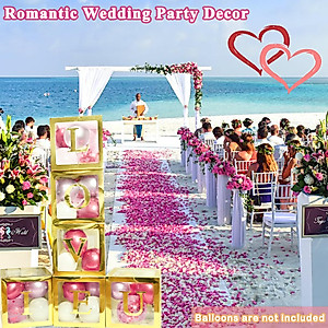 Baby Boxes with Letters, 6 Transparent Balloon Boxes with 78 Letters & Numbers, Clear Name Boxes for Baby Shower Birthday Bridal Wedding Gender Reveal Party Decorations Backdrop, Gold