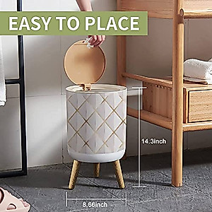 IBPNKFAZ89 Small Trash Can with Lid Geometric Gold Glitter 3D Rhombus Tile Seamless Garbage Bin Wood Waste Bin Press Cover Round Wastebasket for Bathroom Bedroom Diaper Office Kitchen