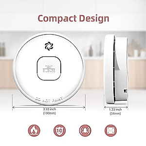 Putogesafe Smoke Detector, 10-Year Smoke Alarm with Photoelectric Sensor and Built-in 3V Lithum Battery, Fire Alarm with Test Button and Low Battery Warning, Fire Safety for Home,1 Pack