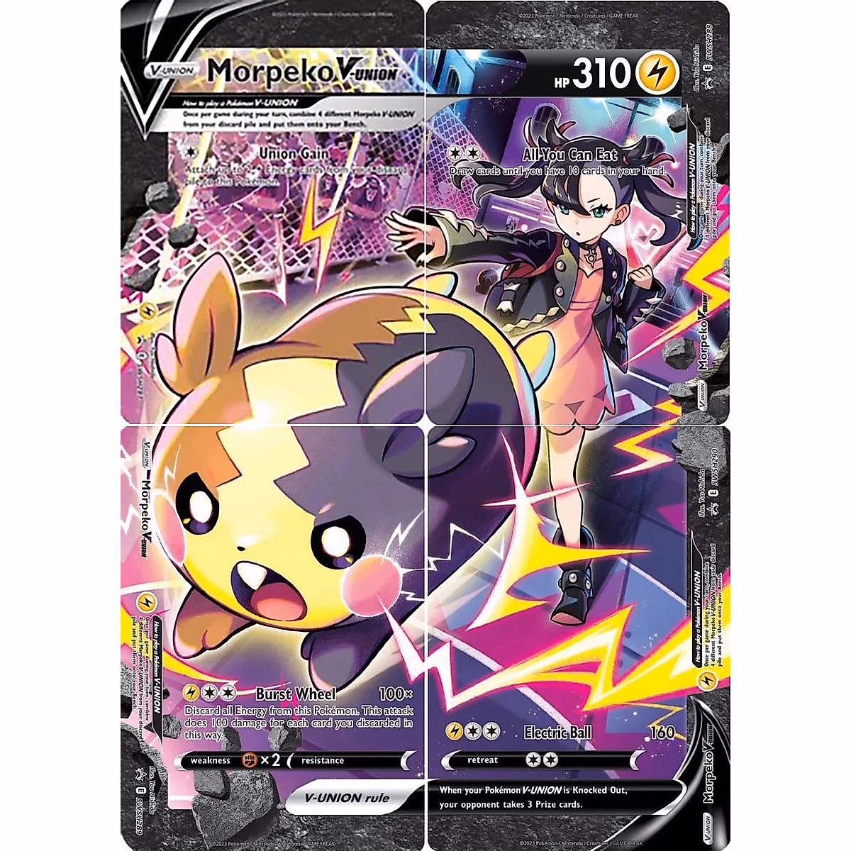Morpeko V-Union - Pokemon 4 Card Set - Black Star Promo - Crown Zenith - Marnie - SWSH287 SWSH288 SWSH289 SWSH290