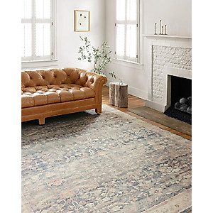 Loloi II Hathaway Collection HTH-02 Denim/Multi 2'-0" x 5'-0", .25" Thick, Accent Rug, Soft, Durable, Printed, Modern, Low Pile, Non-Shedding, Easy Clean, Living Room Rug