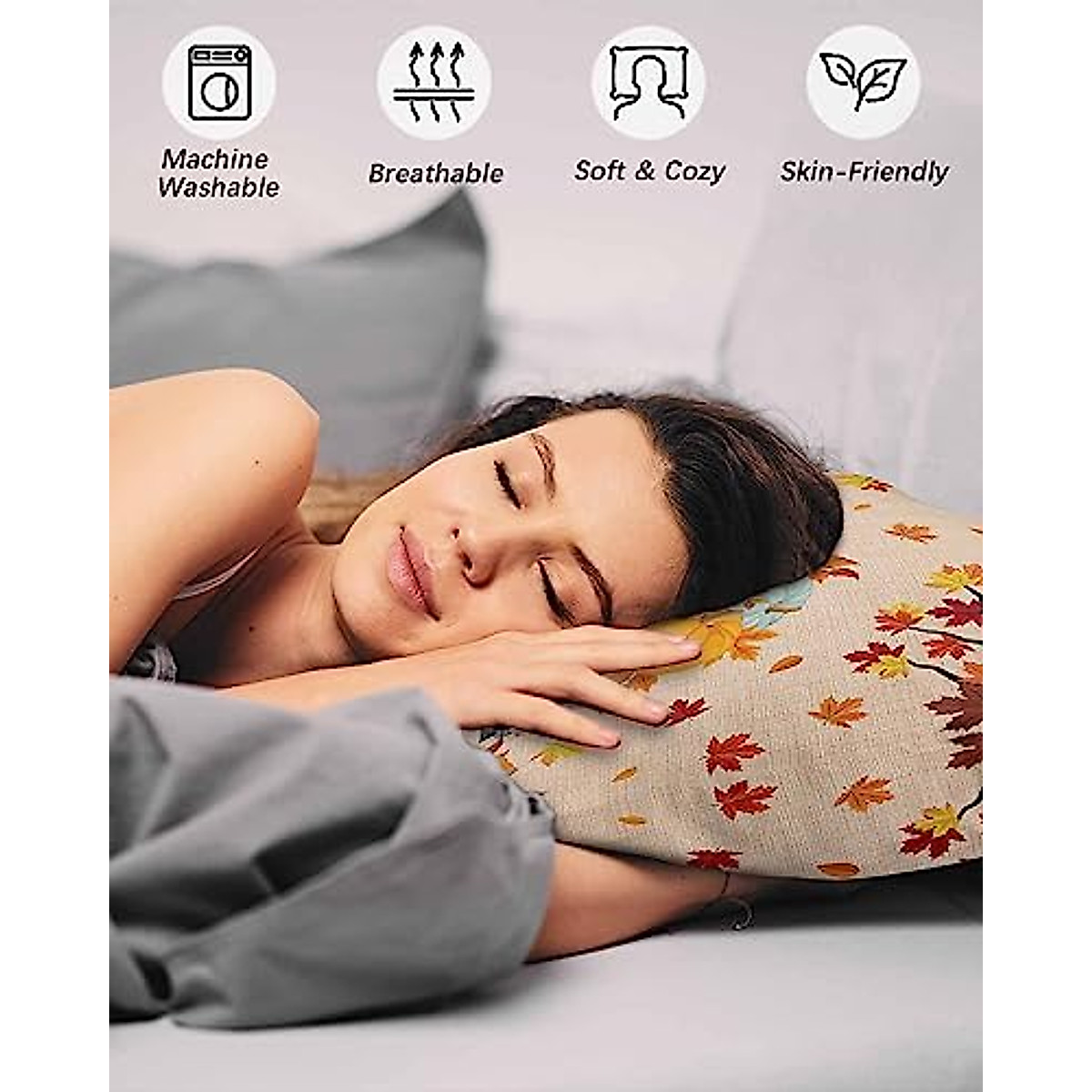 Edwiinsa Thanksgiving Pillow Covers Standard Size Set of 2 Bed Pillow, Fall Pumpkin Maple Leaf Truck Burlap Plush Soft Comfort for Hair/Skin Cooling Pillowcases with Envelop Closure 20''x26''