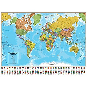 Waypoint Geographic Blue Ocean Series French/English World Wall Map, Laminated Bi-Lingual World Map Poster, Educational Wall Art For Home, Classroom, or Office, Unique Gifts, 51” x 38"