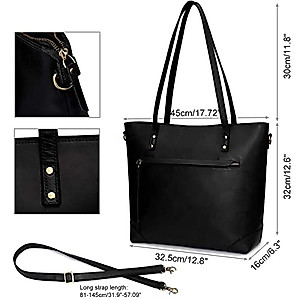 S-ZONE Vintage Genuine Leather Shoulder Bag Work Totes for Women Purse Handbag with Back Zipper Pocket Large