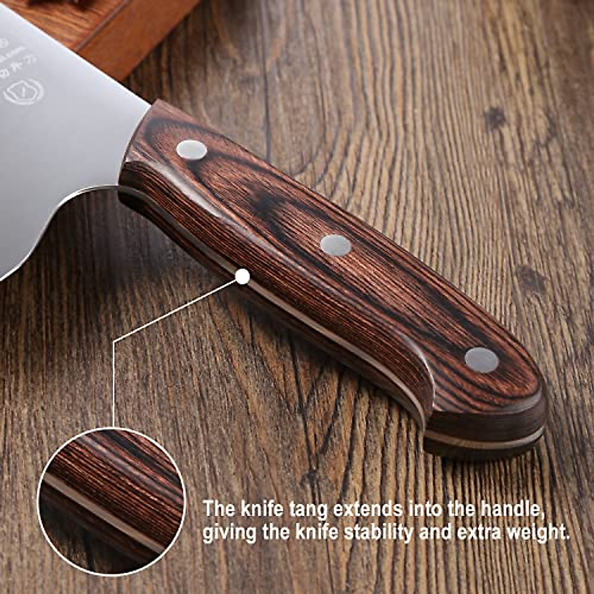 SHI BA ZI ZUO Chinese Knife Vegetable Meat Knife 6.7-inch Stainless Steel Slicer Cleaver, Wooden Handle with Moderate Weight