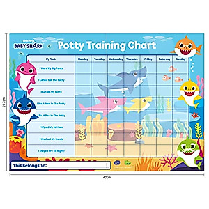 Paper Projects 01.70.30.041 Baby Shark Potty Training Includes 56 Sparkly Stickers | Colourful Chart is Wipe-Clean, Blue, 29.7cm x 42cm