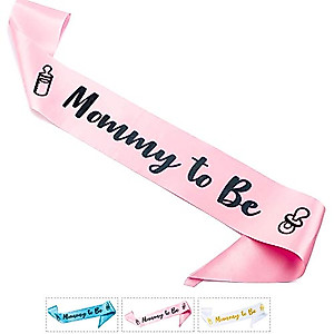 CORRURE Baby Shower Sash for Girl - 'Mommy to Be' Sash With Beautiful Pink Ribbon and Black Foil Text - Ideal Gender Reveal, Baby Shower, Welcome Baby, Mom to Be or Baby Sprinkle Gift