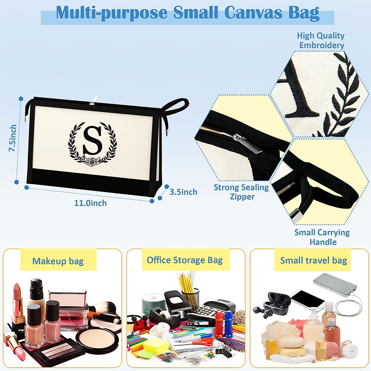 QLOVEA Mothers Day Gifts - Initial Tote Bag with Makeup Bag, Women Appreciation Gift for Teacher Nurse Mother Grandma Friendship, Beach Bag for Birthday Wedding Bridal Shower Letter M