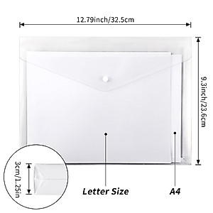 EOOUT 12pcs Plastic Envelopes, Clear Folders, Expandable Gusset and Plastic Waterproof Envelope with Snap Button Closure, Letter Size, A4 Size, for School and Office Suppiles