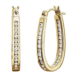 14k Yellow Gold 1/2 Ct Diamond Inside/Outside Hoop Earring Pair
