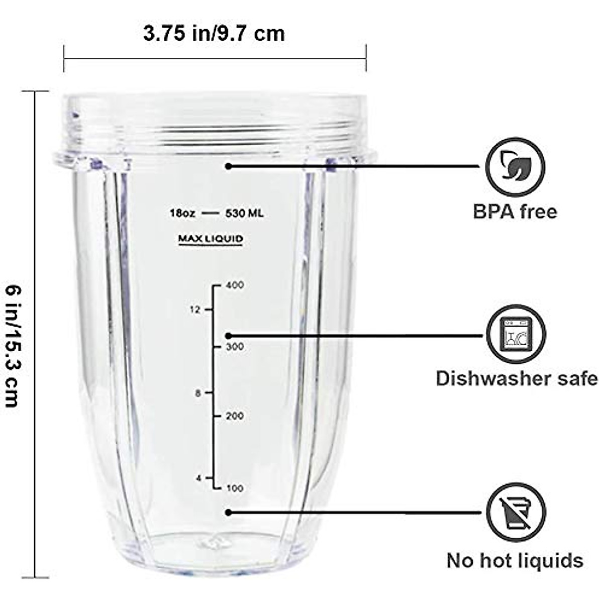 Bidihome Blender Cups for Ninja Blender, 18OZ Cup with Sip & Seal Lids Compatible with 900w 1000w Nutri Ninja Blender Auto iQ series (2 Pack)