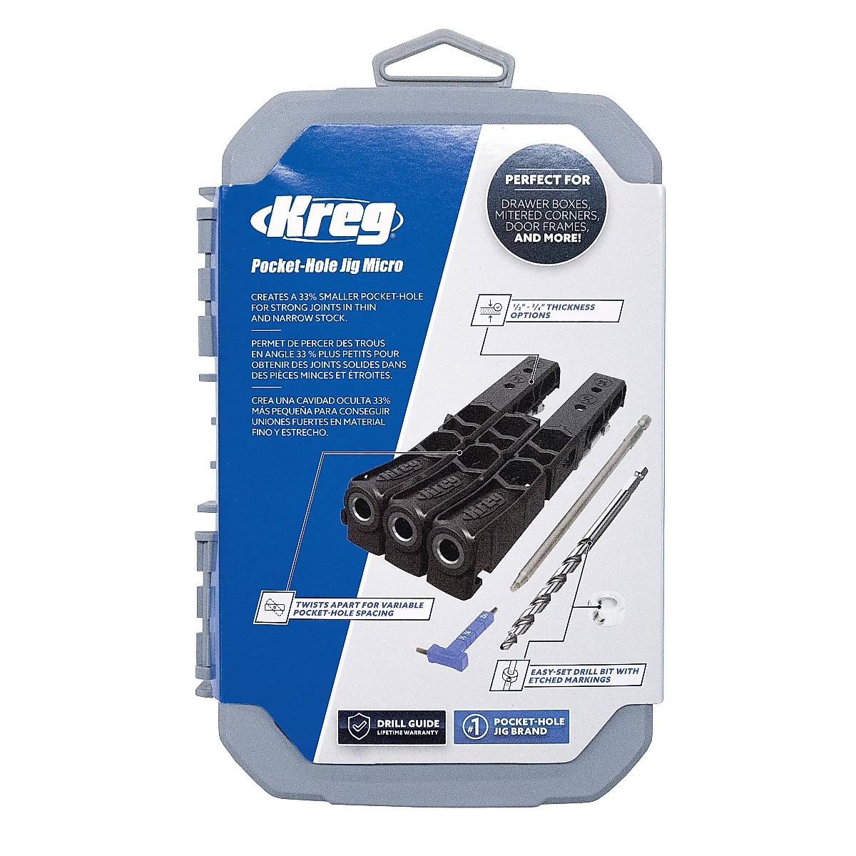 Kreg KPHJ230 - Kreg Pocket-Hole Jig Micro - Micro Jig for Thin Stock, Cabinets, Drawers & Repairs - 33% Smaller Holes - For 1/2” & 3/4” Thick Materials - Holiday Home Improvement Gifts for Him