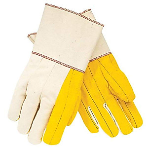 MCR Safety 8516G Gold Palm Chore Glove with 5" Gauntlet Cuff, Large, White/Yellow (Pack of 12)
