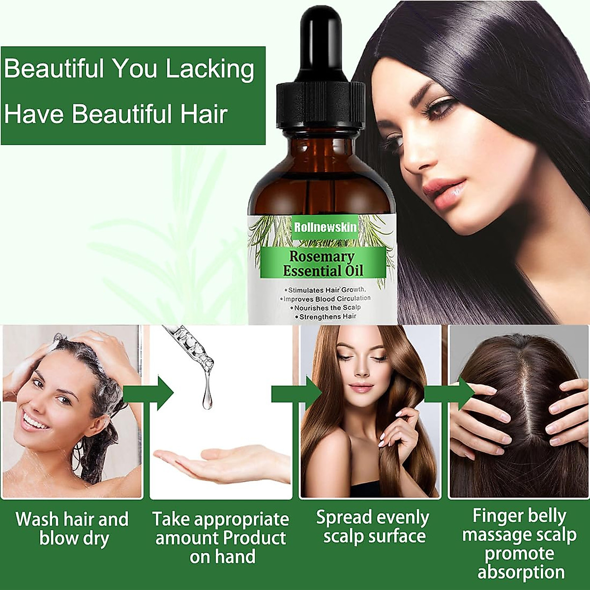 Rollnewskin Rosemary Oil for Hair Growth - Rosemary Essential Oil for Hair Growth, nourishes Beards, moisturizes Eyelashes and Cares for Skin (60ml)