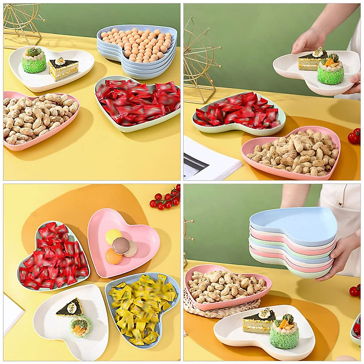 Hemoton Heart Shaped Dinner Plate: 4 Pcs Unbreakable Dinner Plates Snacks Salad Plates Candy Dish Appetizers Platter Steak Serving Plate for Party| Picnic| Camping| BBQ