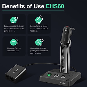 Yealink WH63 Wireless Headset with EHS60 Adapter DECT Headset Teams Zoom Certified Headset Compatible for Cisco Avaya Poly Grandstream IP VoIP Phones SIP Phones Noise Canceling Mic Stereo Single Ear