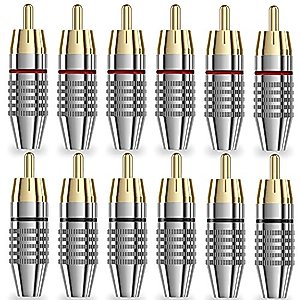 RCA Plug Connectors Coaxial Cable Audio Adapter Gold Plug Male No Solder Connector Solderless Video Cable kit TV CCTV(12-Pack)