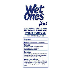 Wet Ones for Pets Hypoallergenic Multi-Purpose Dog Wipes with Vitamins A, C & E | No Fragrance Hypoallergenic Dog Wipes for All Dogs Wipes Multipurpose | 100 Count Pouch Dog Wipes