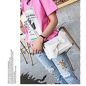 Haolong Lady Bowknot White Faux Leather Messenger Satchel Tote Purse Shoulder bag