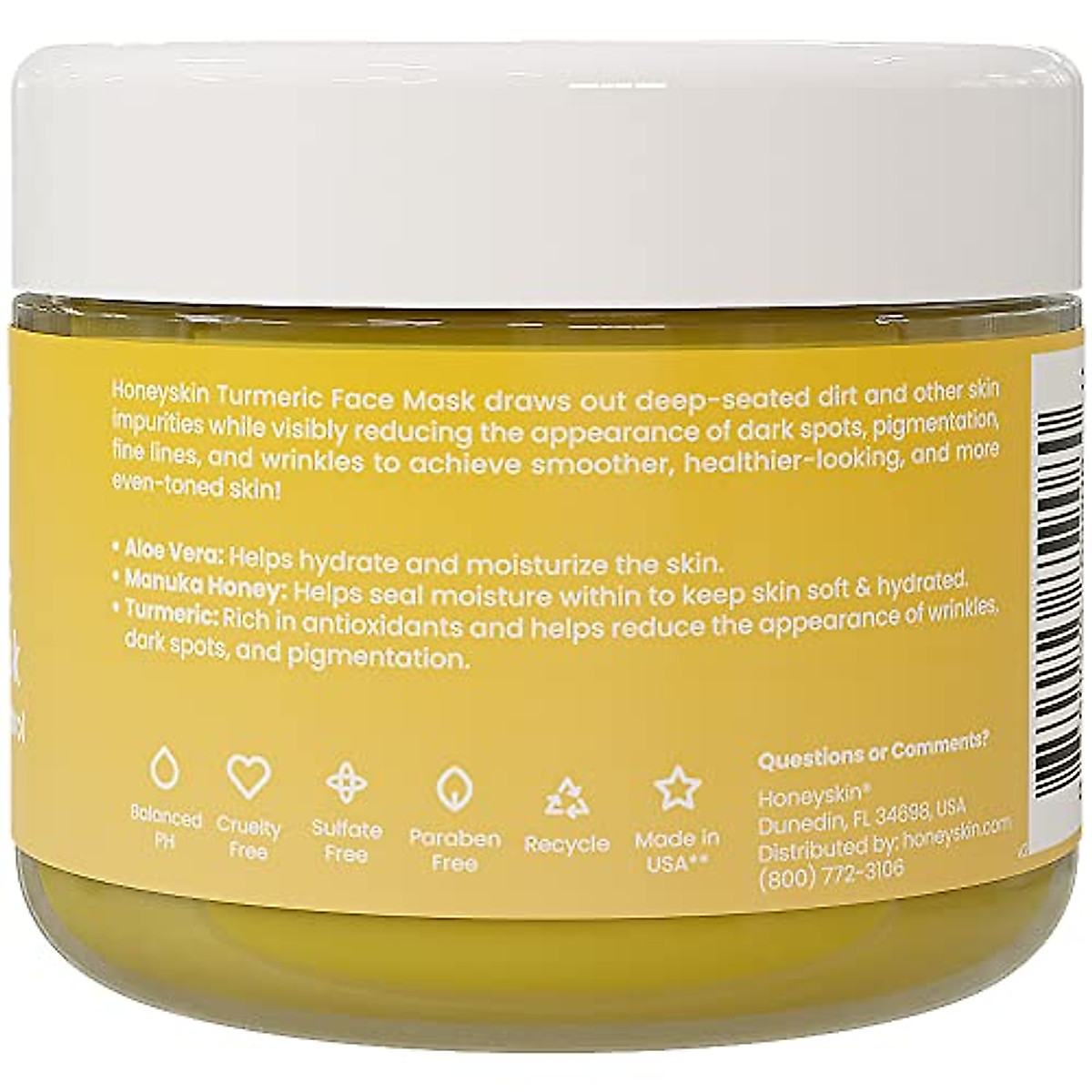 Turmeric Face Mask for Sensitive Skin - Deep Pore Cleansing Mask - Skin Moisturizing Face Mask - Organic Face Mask Skin Care with Manuka Honey, Kaolin Clay and Bentonite Clay Mask (3oz)