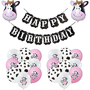 Cow Balloons, 12” Pink Cow Print Balloon Helium Latex Balloons for Birthday, Baby Shower, Cow Print Party, Cowgirl Rodeo Party, Farm Party Decorations Supplies