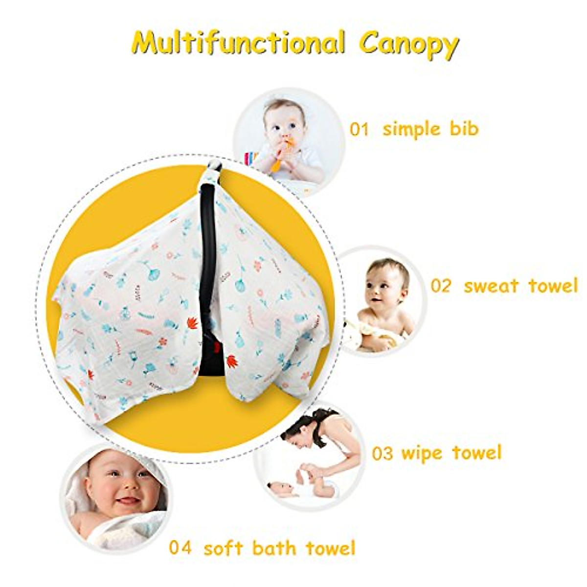 Hi Sprout Breathable Cotton Muslin Canopy Car Seat Cover for Girls and Boys (Little Monkey）