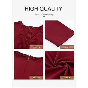 Dokotoo Womens Wedding Guest Dresses for Women 2023 A Line Swing Wrap Sexy V Neck Long Bubble Sleeve High Waist Solid Formal Party Graduation Cocktail Midi Dress Summer Fall Clothing Red X-Large