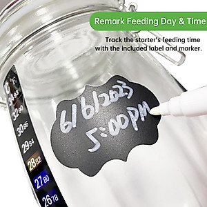 Sourdough Starter Jar Kit 2 Pack, 34 oz. Wide Mouth Sourdough Starter Kit for Sourdough Bread Baking Supplies, Reusable Glass Jars for Sour dough Starter with Thermometer, Silicone Jar Spatula, Labels