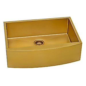 Ruvati Brass Tone 33-inch Apron-Front Farmhouse Kitchen Sink - Matte Gold Stainless Steel Single Bowl - RVH9733GG