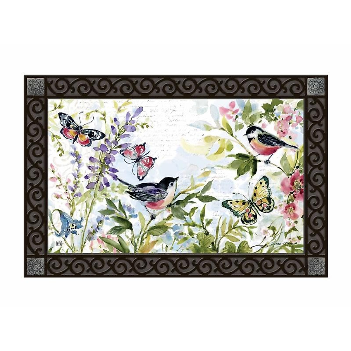 Studio M MatMates Garden Song Decorative Floor Mat Indoor or Outdoor Doormat with Eco-Friendly Recycled Rubber Backing, 18 x 30 Inches, Multi