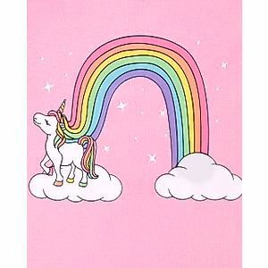 The Children's Place Girls' Long Sleeve Top and Pants Snug Fit 100% Cotton 2 Piece Pajama Set, Unicorn Sparkle Pink