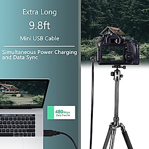 CERRXIAN Dash Cam Power Cord, 9.8FT 90 Degree Mini USB Cable, Angle Mini USB B Male to USB A 2.0 Male Data Sync and Charging Cable for Garmin Nuvi GPS,Canon,Dash Cam (3m, Black Up Angle)