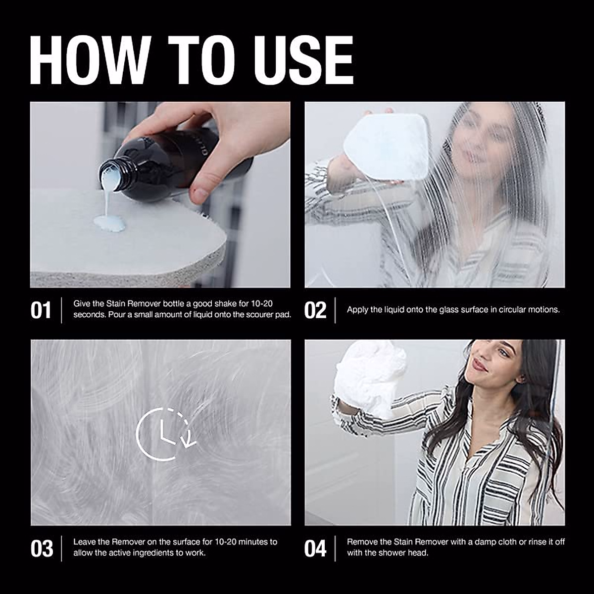 GlassGuard Glass Restoration Stain Remover to Clean Shower Doors | Glass Cleaner for Hard Water Stains, Water Spot, Soap Scum & Limescale | Tile & Bathtub Spot Cleaner with A Scouring Pad | 250ML