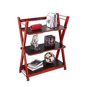 JJS 3-Tier Gaming Console Storage Shelf, Etagere Modern Display Shelving Unit Open Bookcase Rack for Gaming Desk Setup Speakers Figure Plant Stand, Red