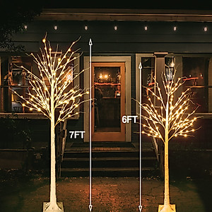 7FT Lighted Birch Trees for Decoration Outside, 150 LED White Tree with Warm White Lights, Artificial Christmas Birch Branches for Party Holiday Wedding Thanksgiving Garden Home Porch Decor