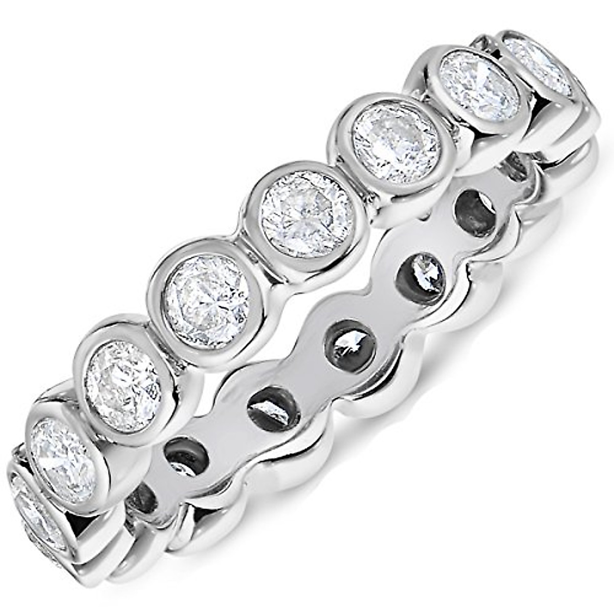 VIR JEWELS 1.50 cttw Diamond Eternity Ring for Women, Wedding Band in 14K White Gold Bezel Set, Size 7