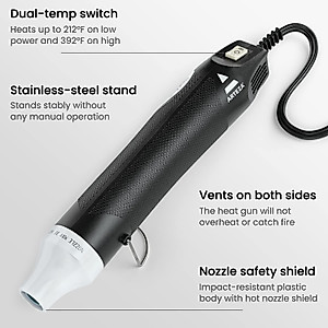 ARTEZA Mini Heat Gun for Crafts, 300W, 212–392° Fahrenheit, Ergonomic Lightweight Hot Air Gun for Embossing, Pouring, Drying Resin