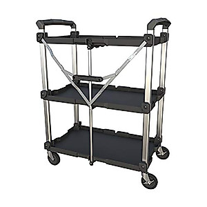 Olympia Tools 85-199 Pack-N-Roll Folding Collapsible Service Cart XL, Full Black, 100 Lb. Load Capacity per Shelf