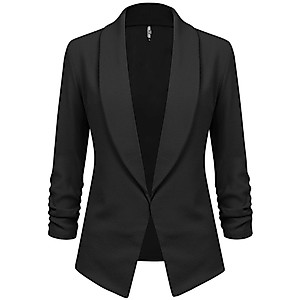 LL WSK2324 Women 3/4 Sleeve Blazer Open Front Cardigan Jacket Work Office Blazer XXL BLACK