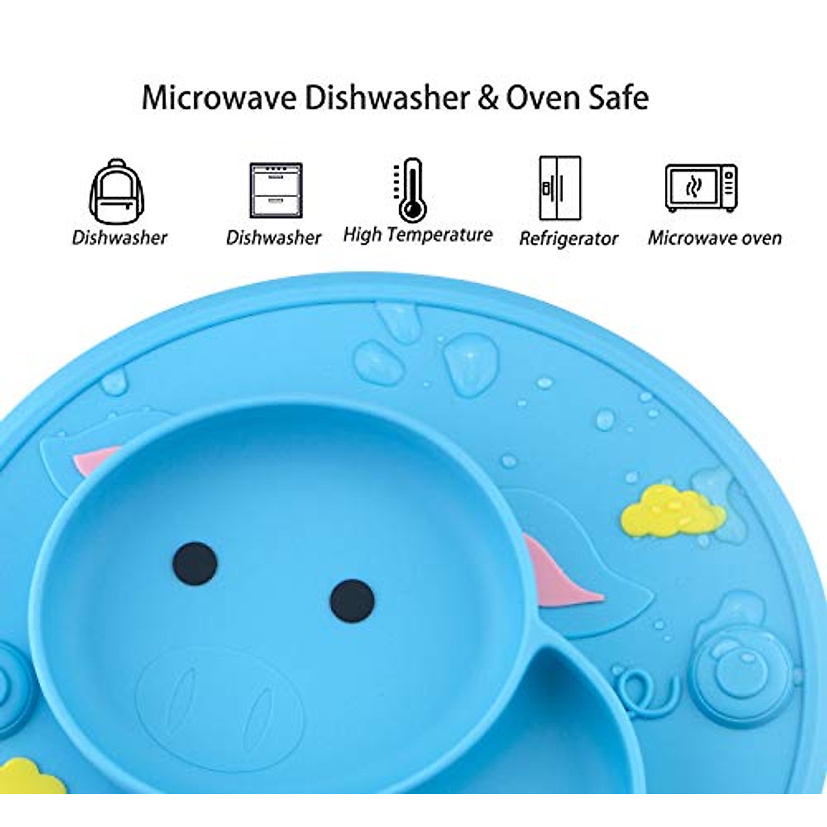 REDFMGBaby Divided Plate Silicone- Portable Non Slip Child Feeding Plate Suction for Children Babies and Kids BPA Free Baby Dinner Plate Microwave Dishwasher Safe