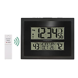 La Crosse Technology 513-75624-INT Digital Atomic Clock with Outdoor Temperature and Moon Phase,Black