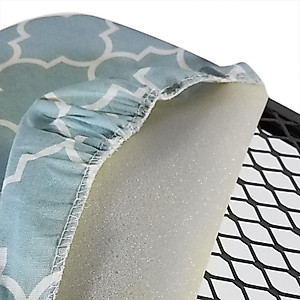 StateOJ 4 Leg Steel Top Folding Ironing Board with White Frame & Blue Lattice Cover Ironing Board Iron Board Apartment Essentials Laundry Organizer Folding Board