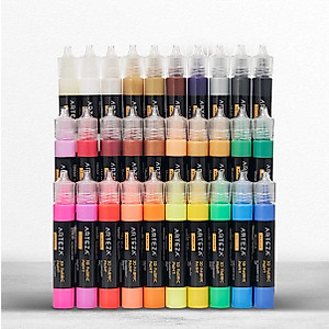 Arteza 3D Fabric Paint, Set of 30, Metallic & Glitter Colors, 1oz Tubes, Glow-in-The-Dark & Vibrant Shades, Textile Paint for Clothing, Accessories, Ceramic & Glass