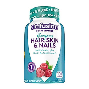 Vitafusion Gorgeous Hair, Skin Nails Multivitamin Gummy Vitamins, plus Biotin and Antioxidant vitamins CE, Raspberry Flavor, 100ct (33 day supply), from America’s Number One Gummy Vitamin Brand