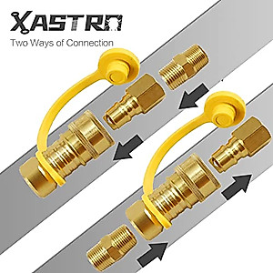 Xastro 3/8 Inch Natural Gas Quick Connect Fittings LP Gas Propane Hose Quick Disconnect Kit Propane Gas Grill Quick Connector Adapter Fitting with 3/8” Male Pipe NPT Thread x 3/8” Female Pipe Thread