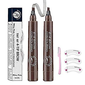 Microblading Eyebrow Pen, Eyebrow Pen 4 Points Eyebrow Pencil, Creates Lasting MakeUp Professional Natural Looking Eyebrows, Cover Sparse Areas, Daily Waterproof Eyebrow with Gift (02#Dark Brown)